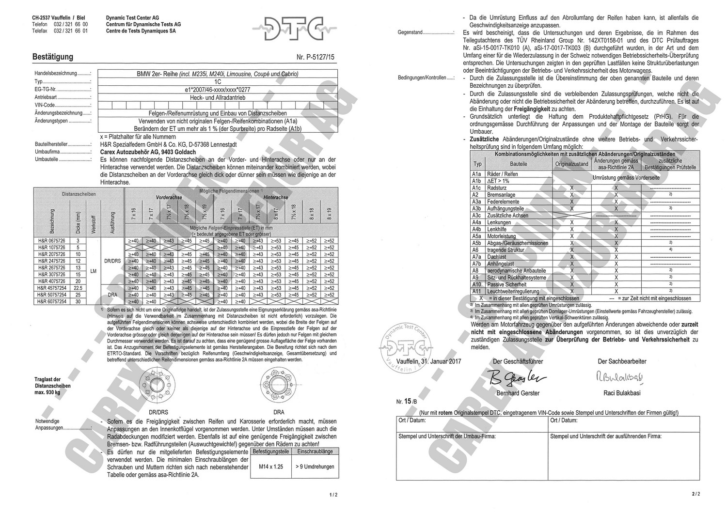 DTC-Gutachten P-5127/15 zu DR-Set | DTC Distanzscheiben | Spurverbreiterungen | Carex Onlineshop ...