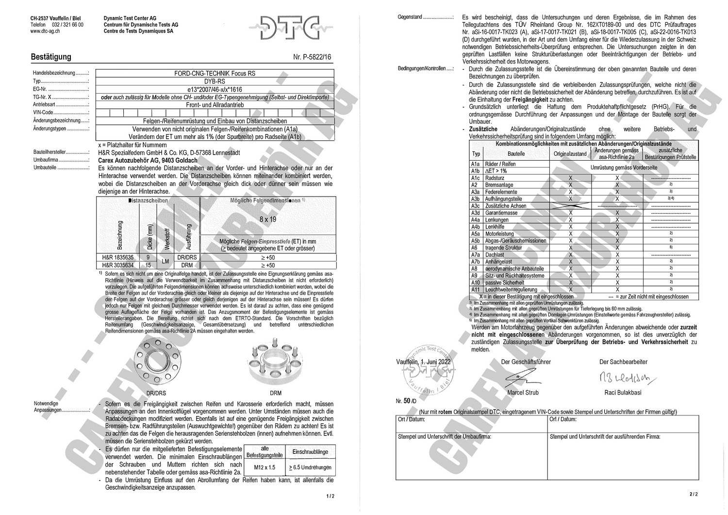 DTC-Gutachten P-5822/16 zu DR-Set | DTC Distanzscheiben | Spurverbreiterungen | Carex Onlineshop ...